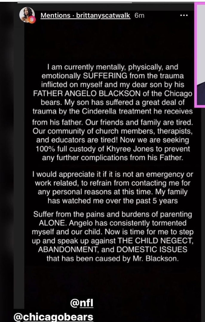 Angelo Blackson's Child's Mother Tags Chicago Bears and the NFL In ...